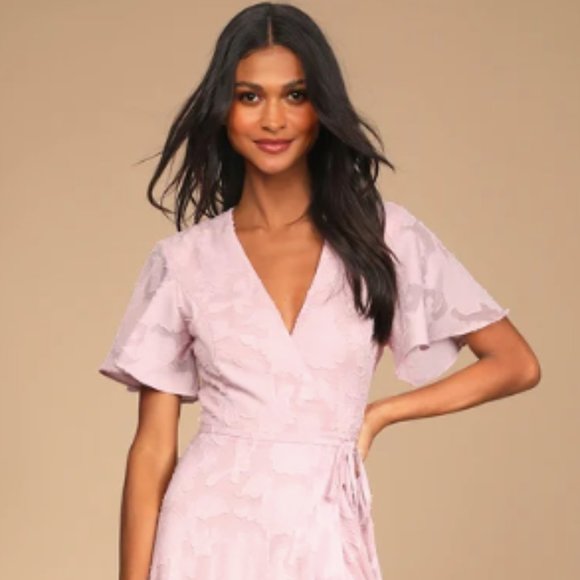 Lulus | Dresses | Splendid Celebration Pastel Pink Floral Jacquard Wrap ...